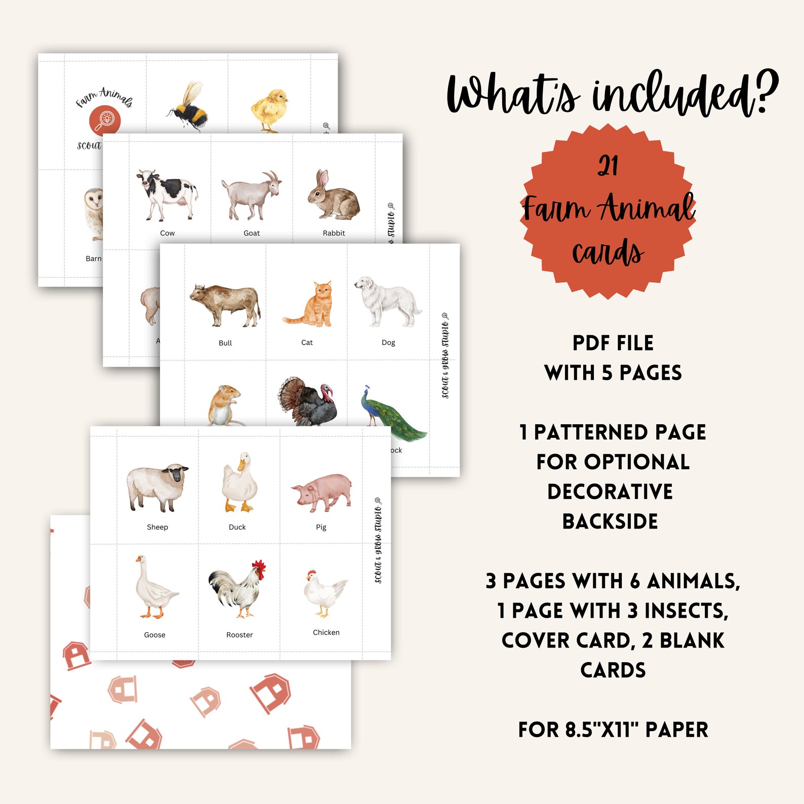 Farm Animal Flash Cards Homeschool Printable, Digital Download ...
