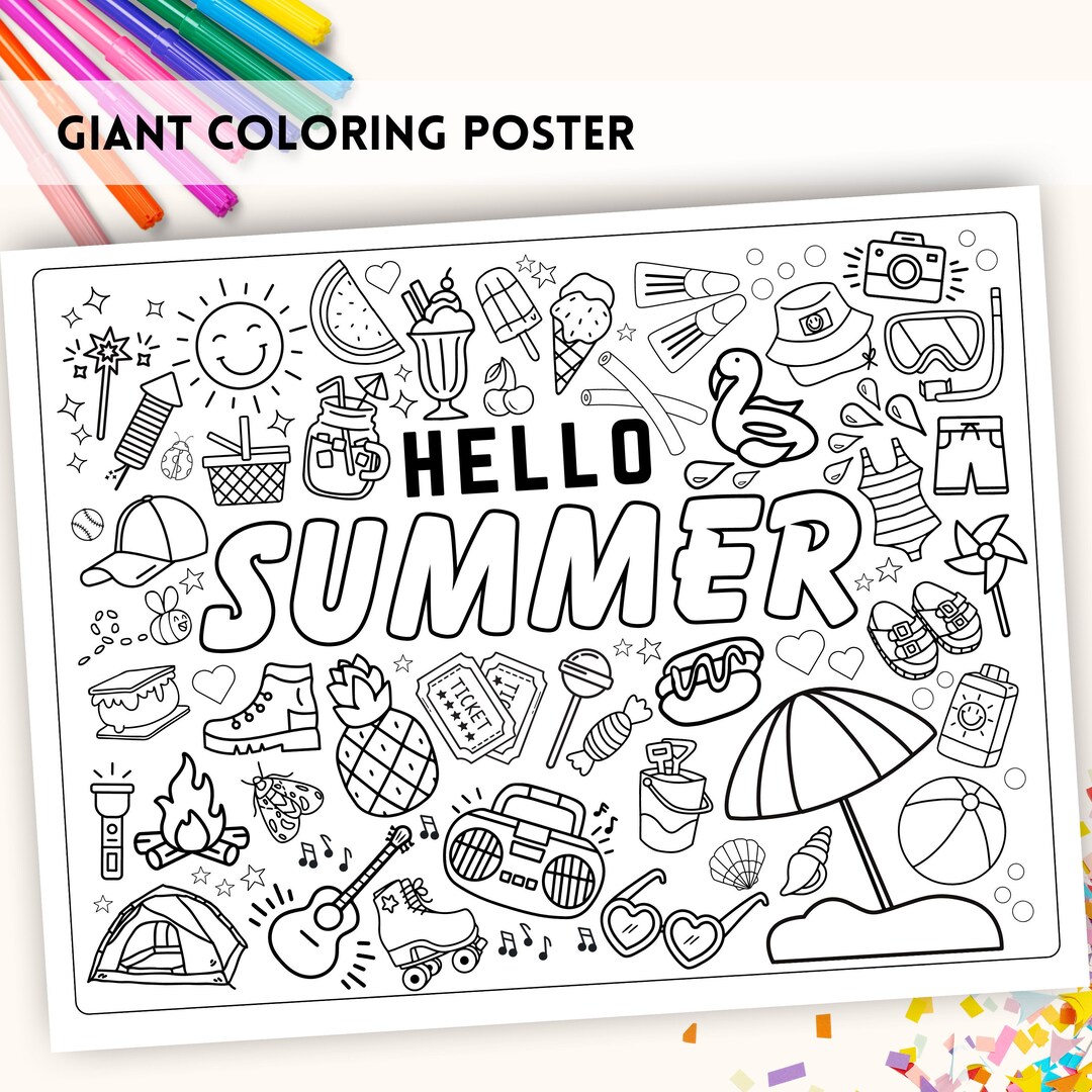 Giant Summer Activity Coloring Poster Digital Download - Etsy