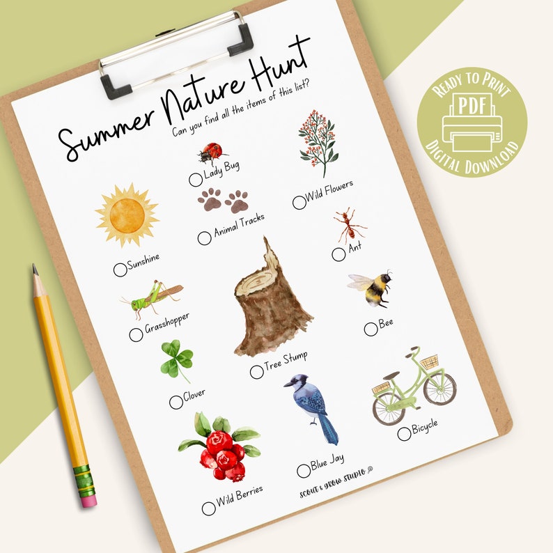 Summer Nature Scavenger Hunt for Kids, Nature Study, Printable PDF ...