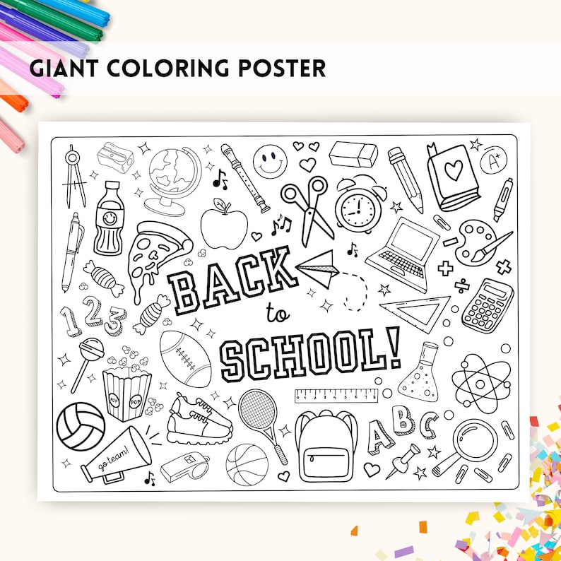 Giant Back to School Coloring Poster Digital Download - Etsy