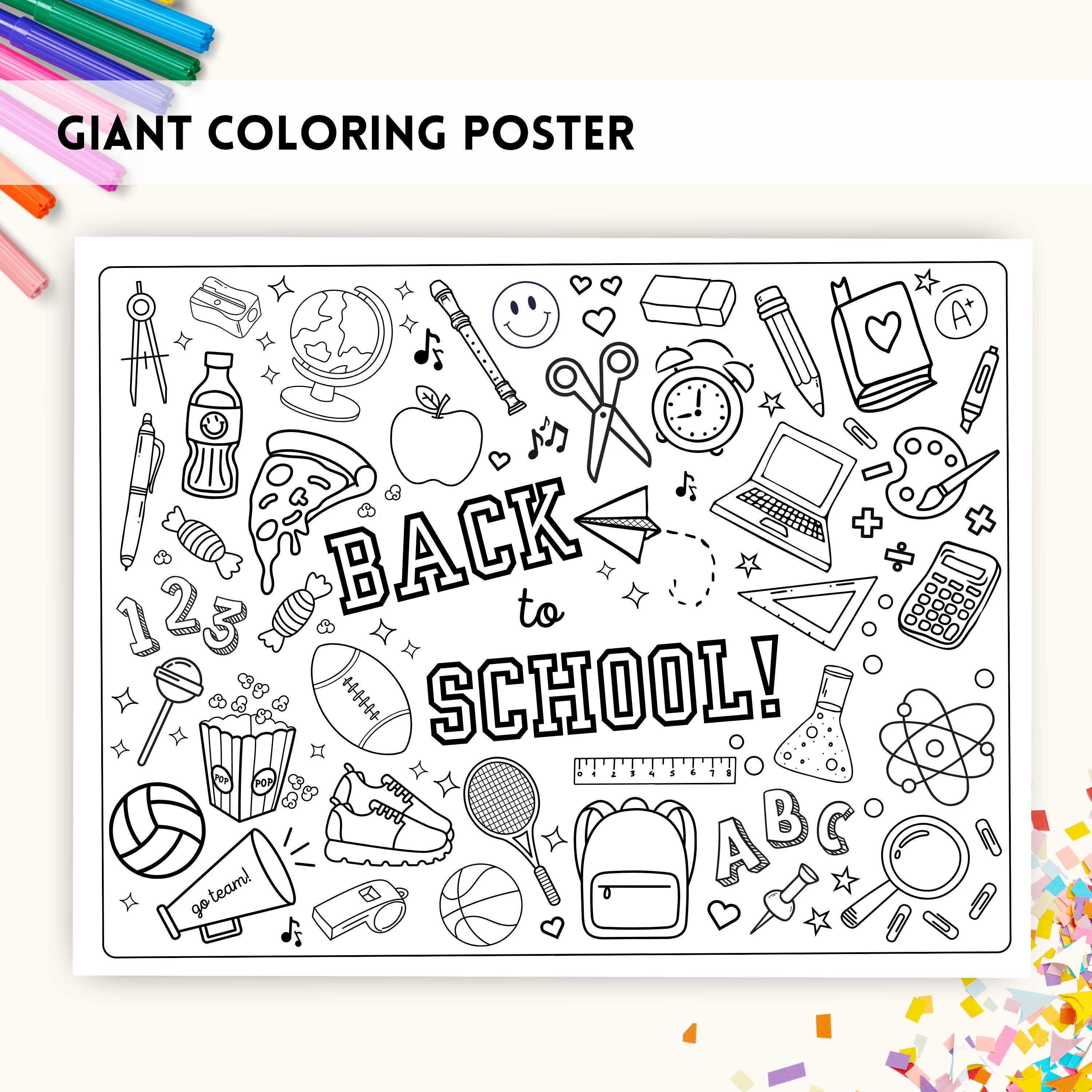 Giant Back to School Coloring Poster Digital Download - Etsy