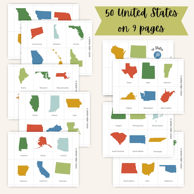 USA 50 States Flash Cards, Homeschool Printables, PFD Instant Download ...