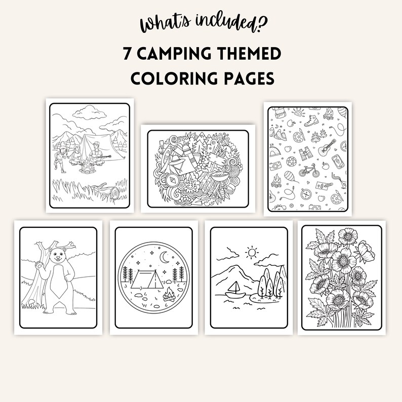 Camping Theme Coloring Pages Puzzles & Games Printable PDF Instant ...