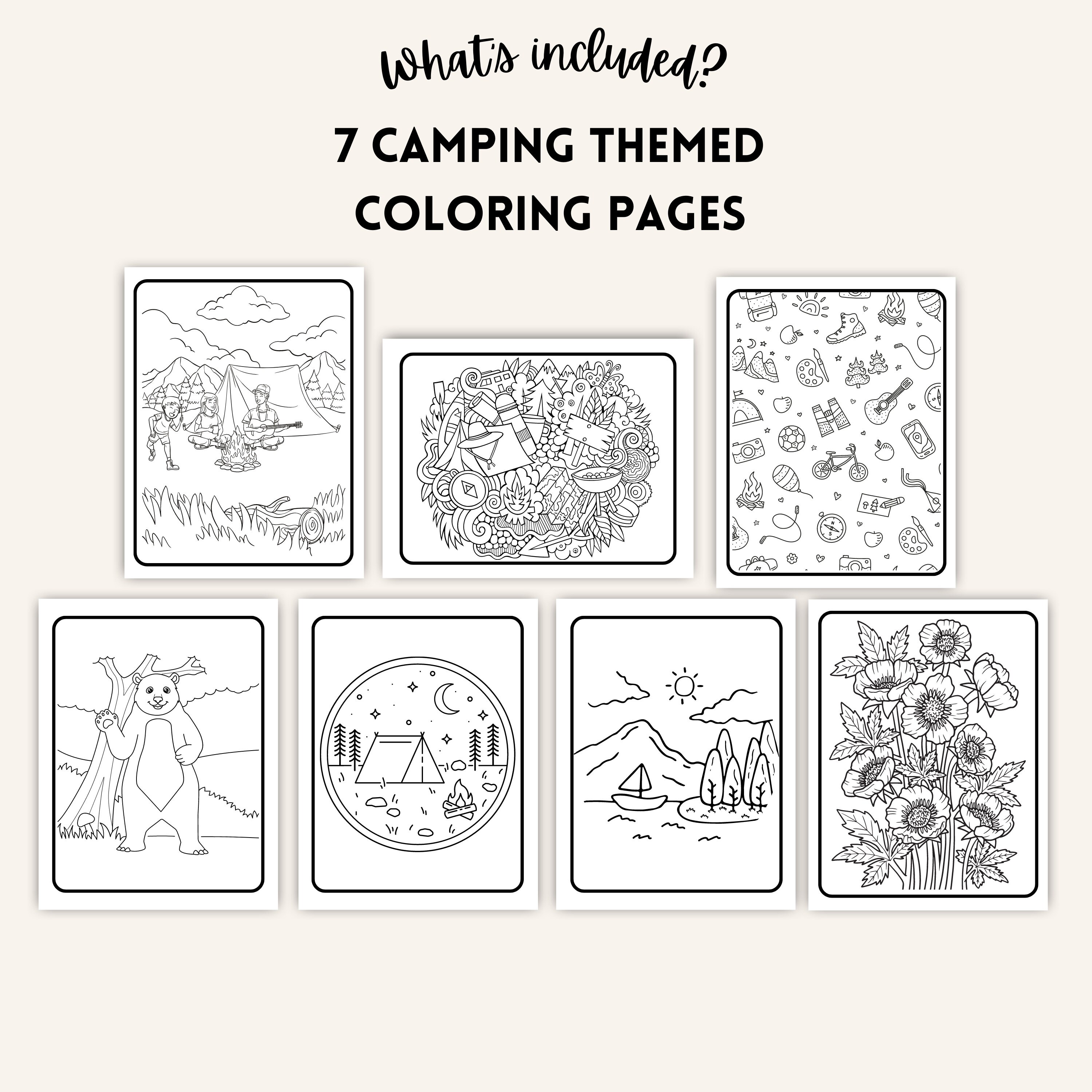 Camping Theme Coloring Pages Puzzles & Games Printable PDF Instant ...