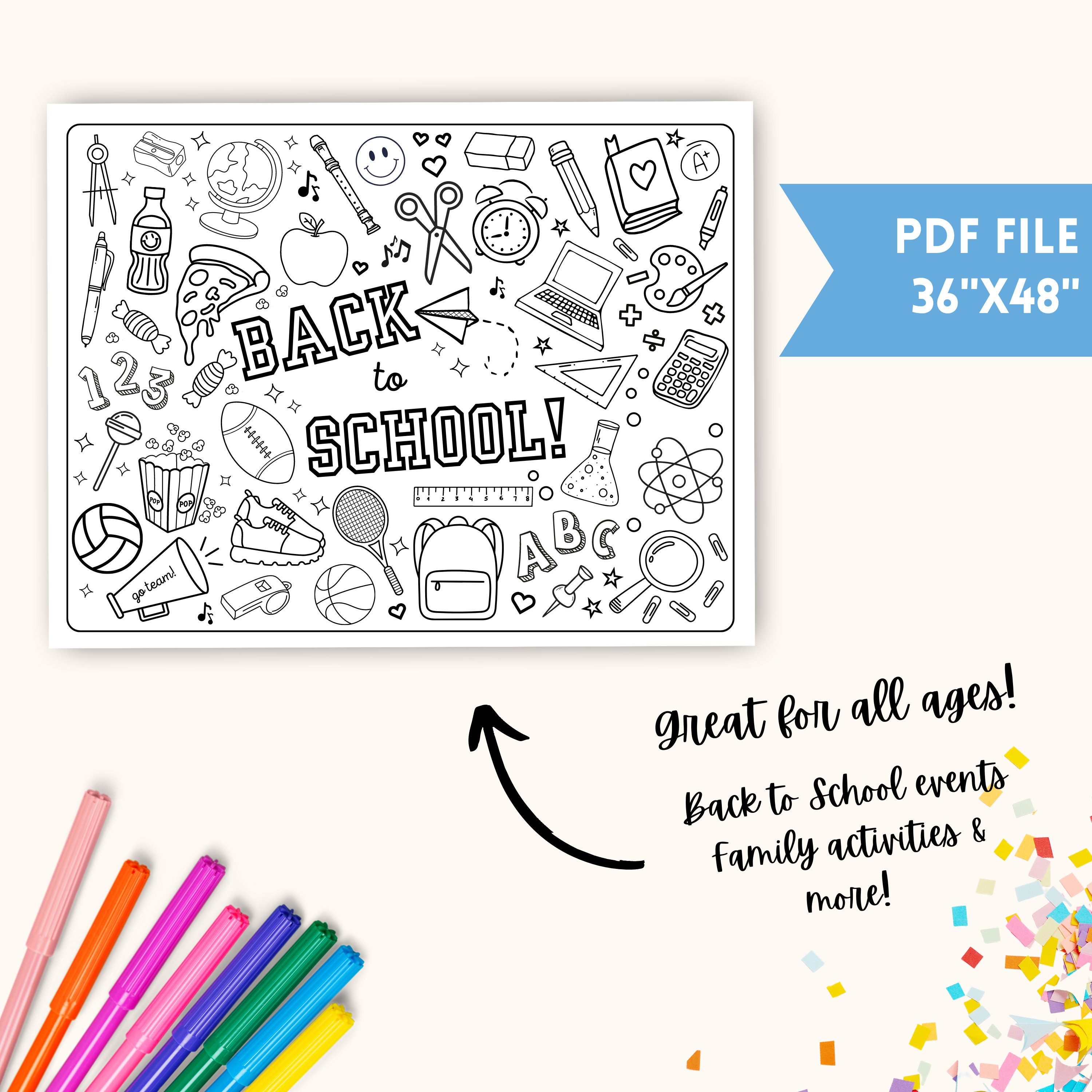 Giant Back to School Coloring Poster Digital Download - Etsy