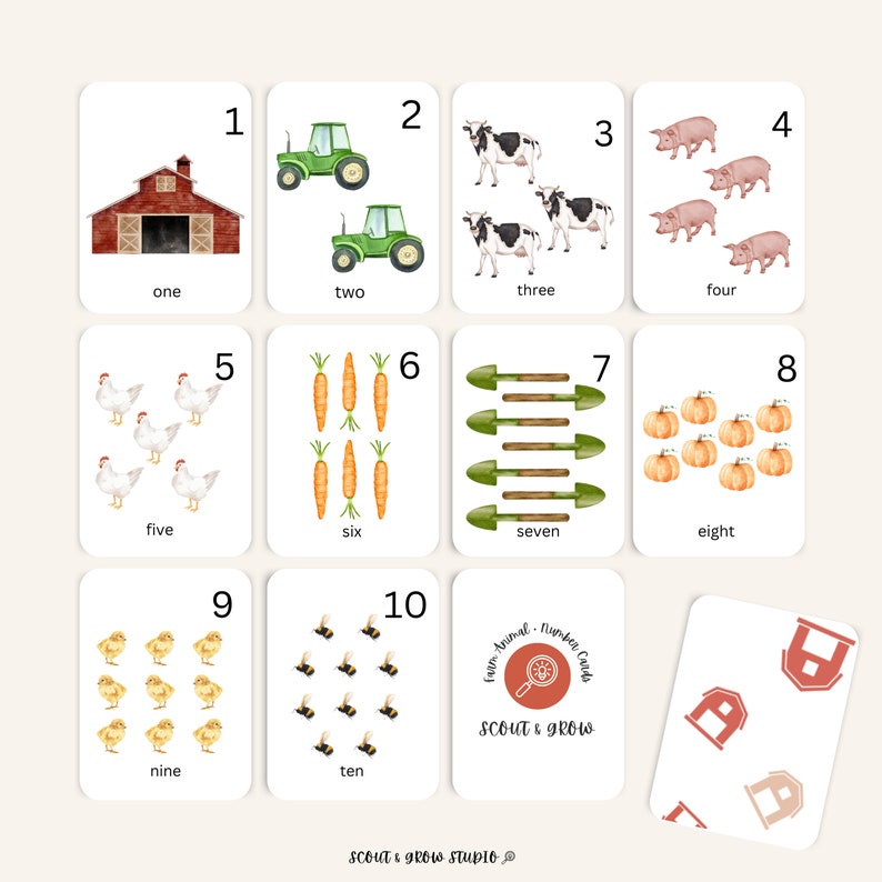 Pre School Farm Animal Number Cards, Digital Download, Charlotte Mason ...