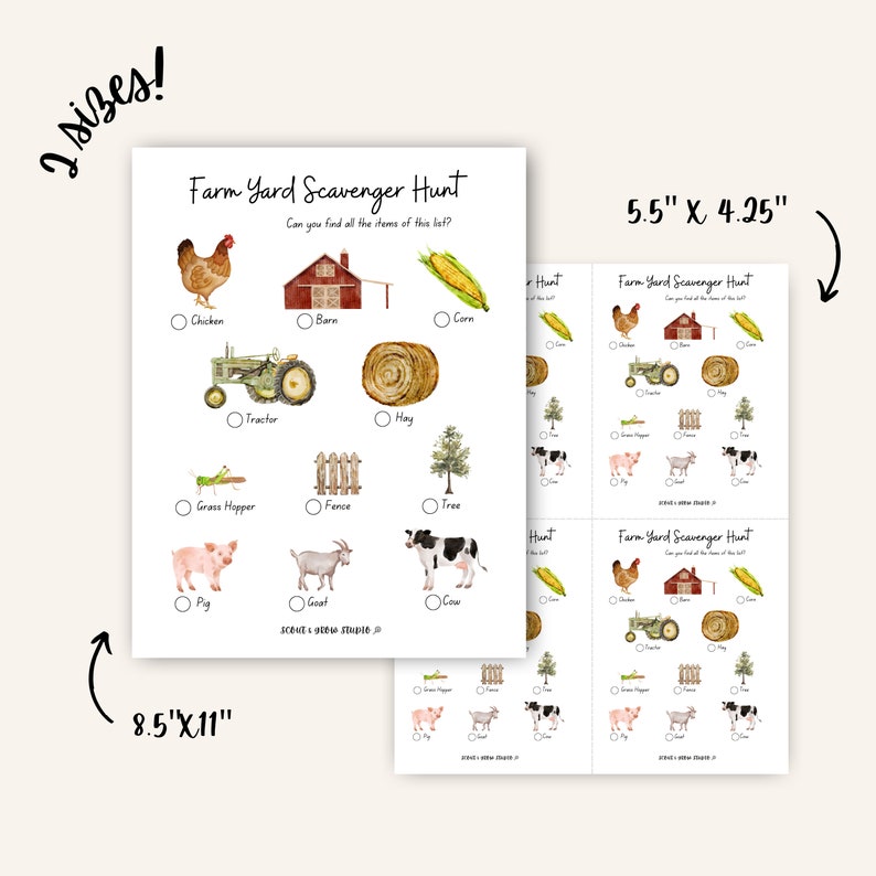 Farm Scavenger Hunt, Farm Theme Birthday Party Activity, Farm Animal ...