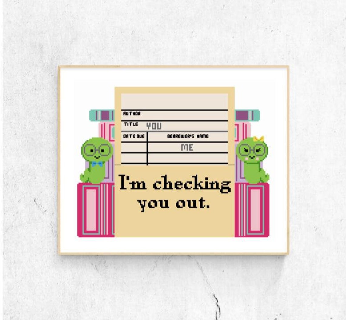 Bookworms and Library Books I'm Checking You Out Cross | Etsy