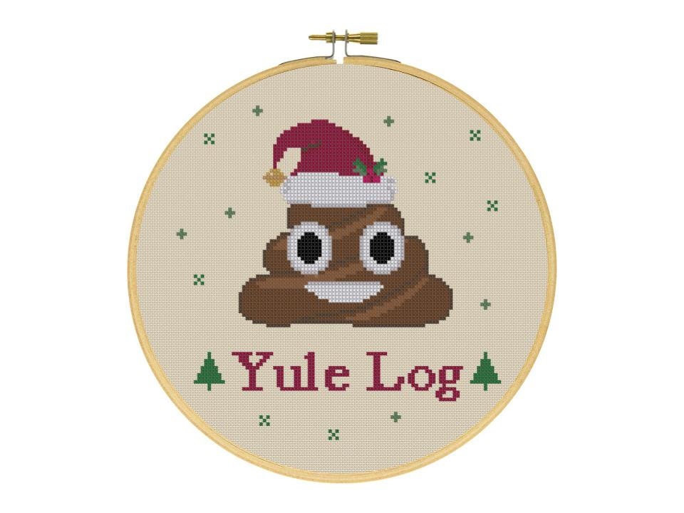 Yule Log Poop With Santa Hat Christmas Holiday Cross Stitch | Etsy