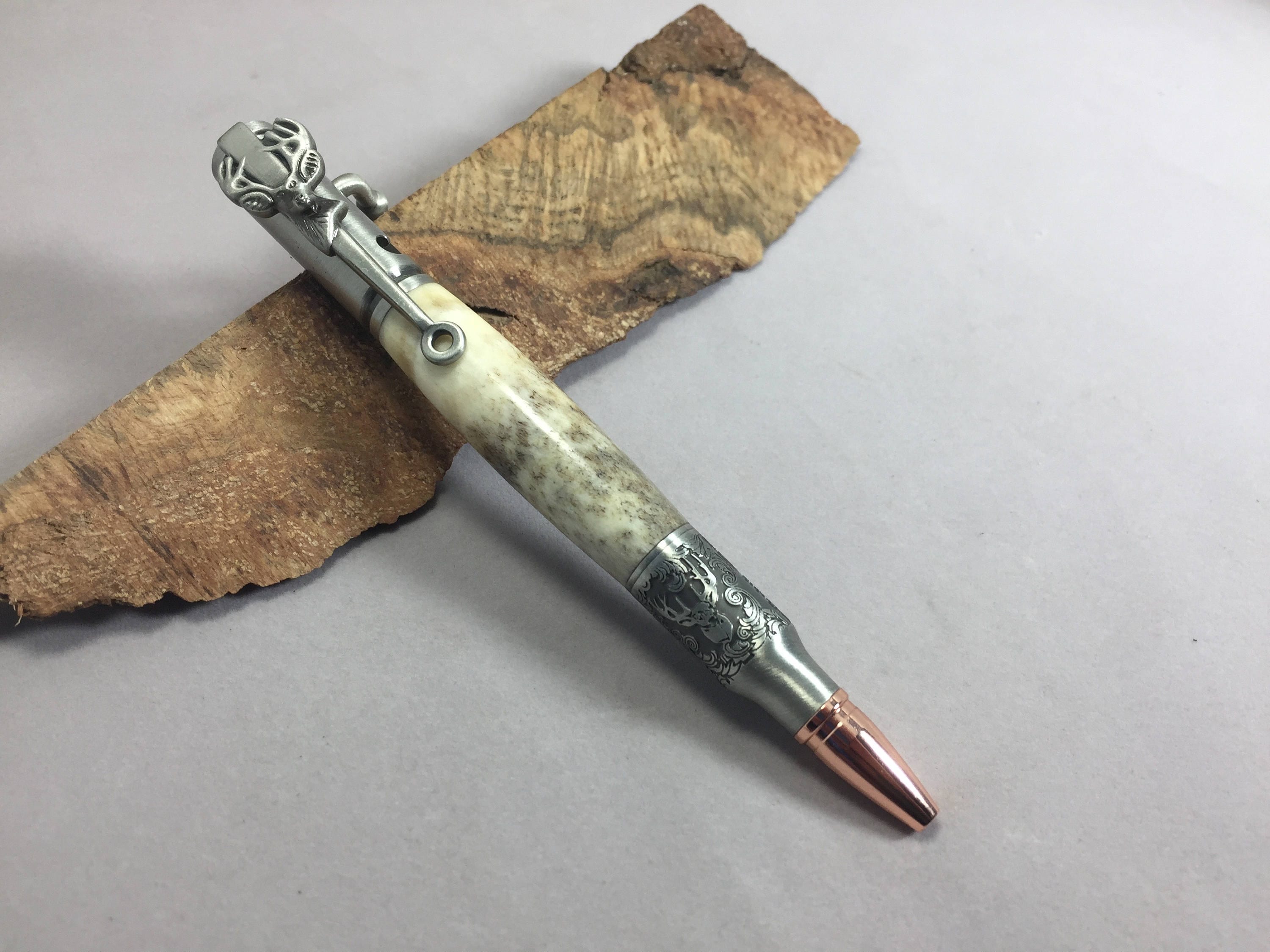 Bolt Action Deer Hunter Pen made from whitetail deer antler | Etsy