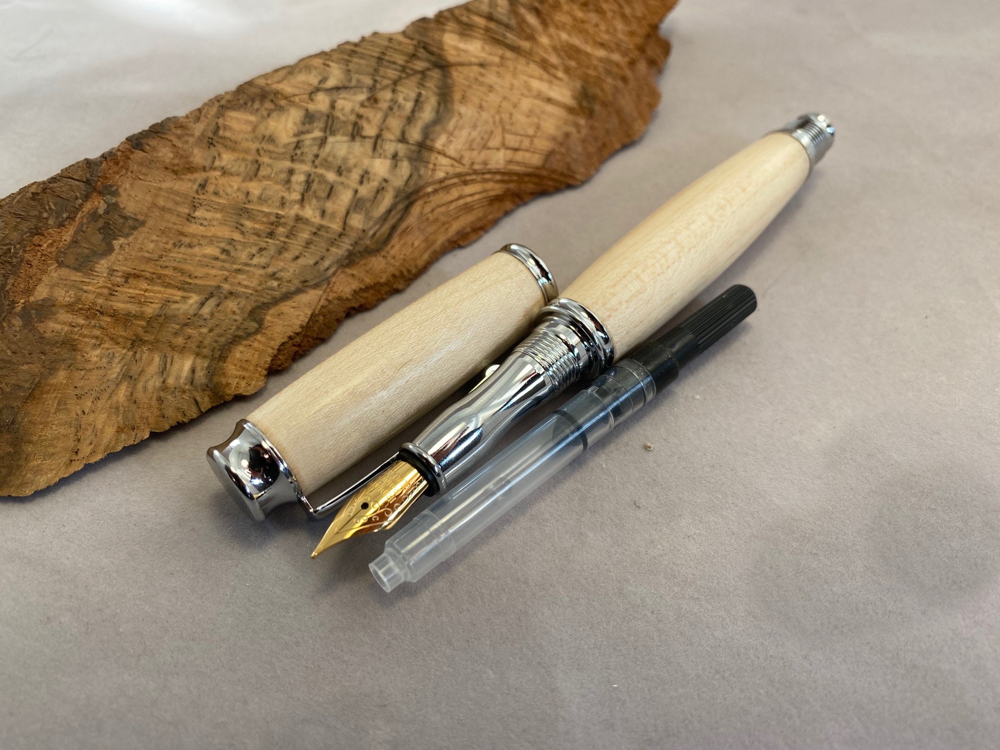 Metro Fountain Pen -- Chrome Hardware, Maple Wood, Handmade and ...