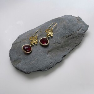 Ruby Red Dangle Earrings With Gold Flowers, July Birthstone - Etsy UK