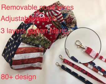4th of July Patriotic Face Mask | 3 Layers W/filter Pocket | Removble ...
