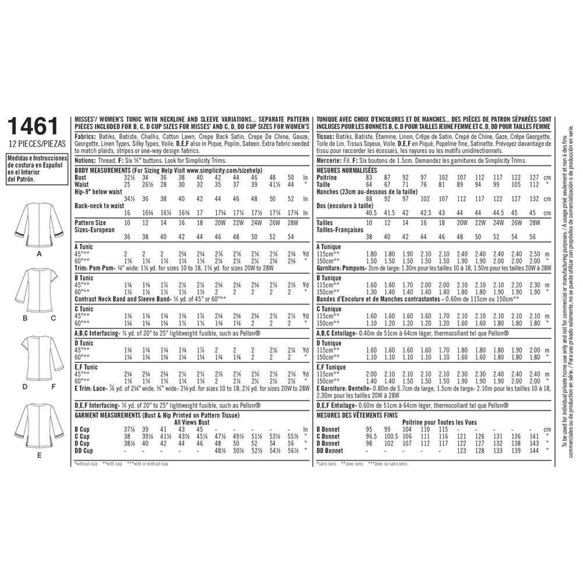 Simplicity Pattern 1461 Misses' & Plus Size Tunic - Etsy