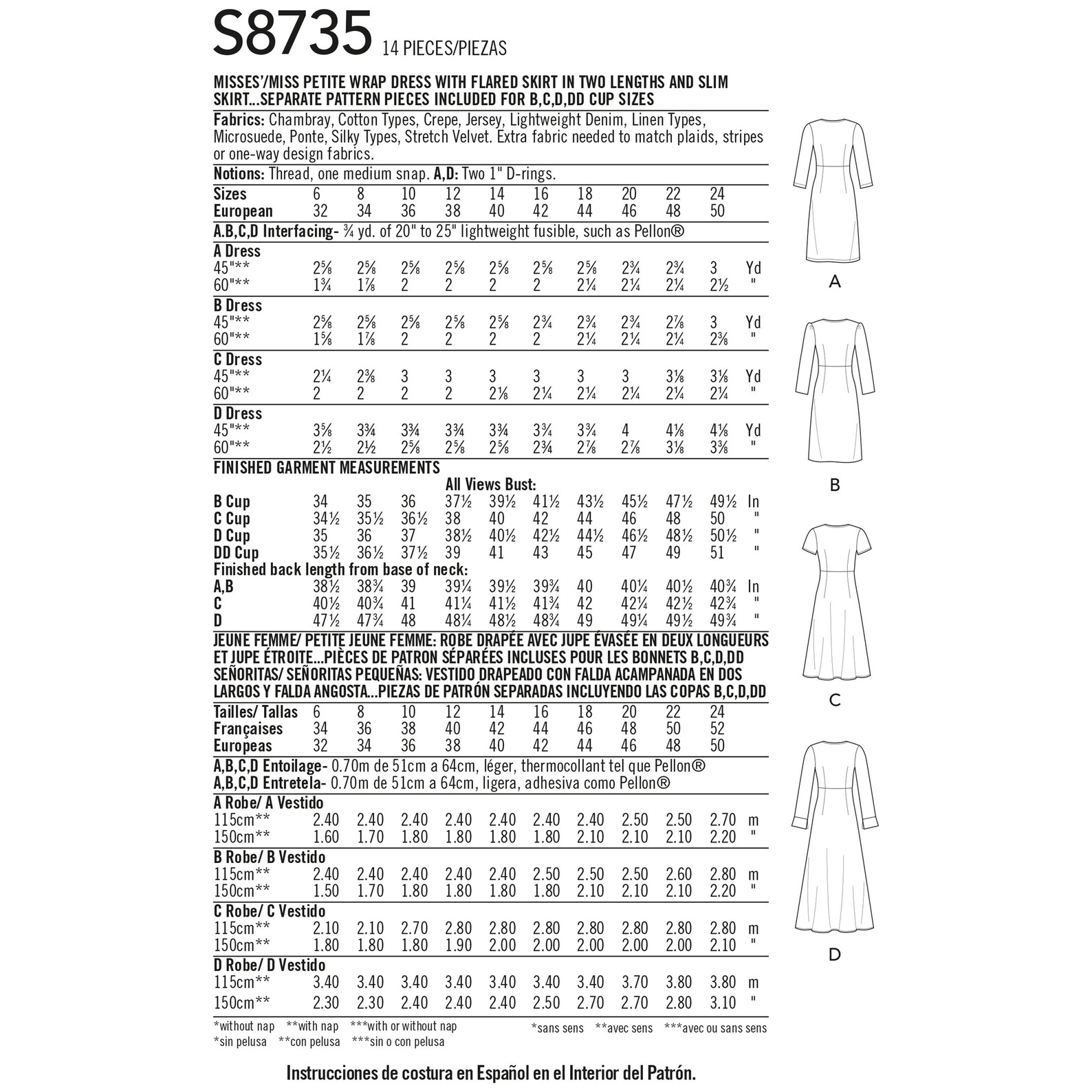 Simplicity Pattern S8735 Misses'/miss Petite Wrap Dress | Etsy