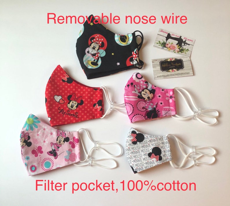Minnie Mouse Face Mask 3 Layers W/ Filter Pocket Removable | Etsy