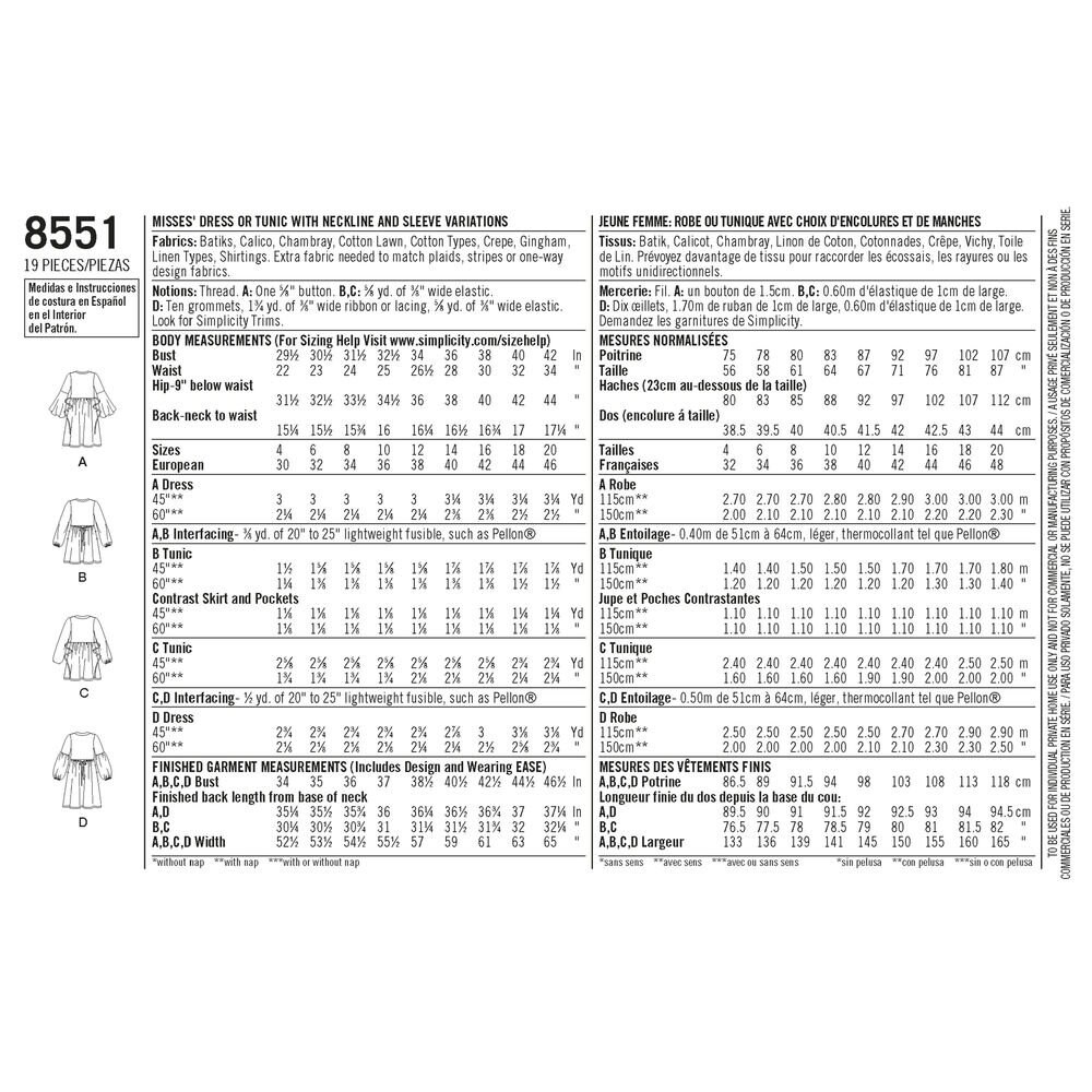 Simplicity Pattern 8551 Misses' Dress or Tunic - Etsy