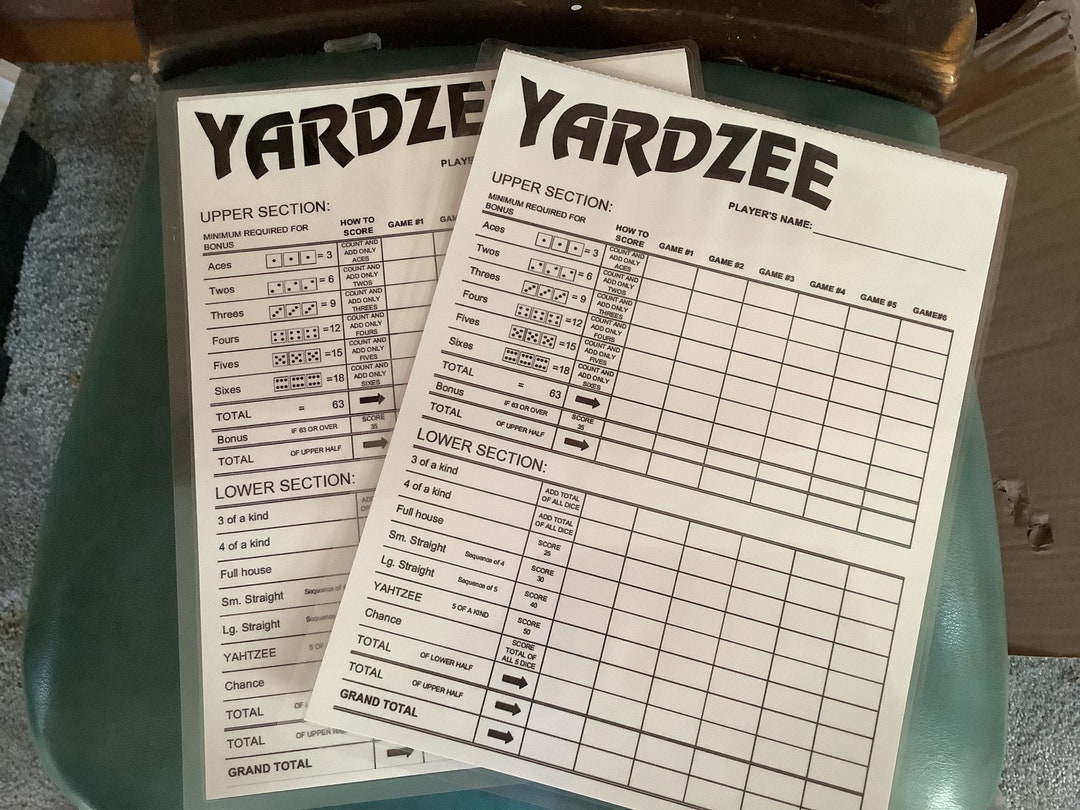 Yardzee Score Cards - Etsy