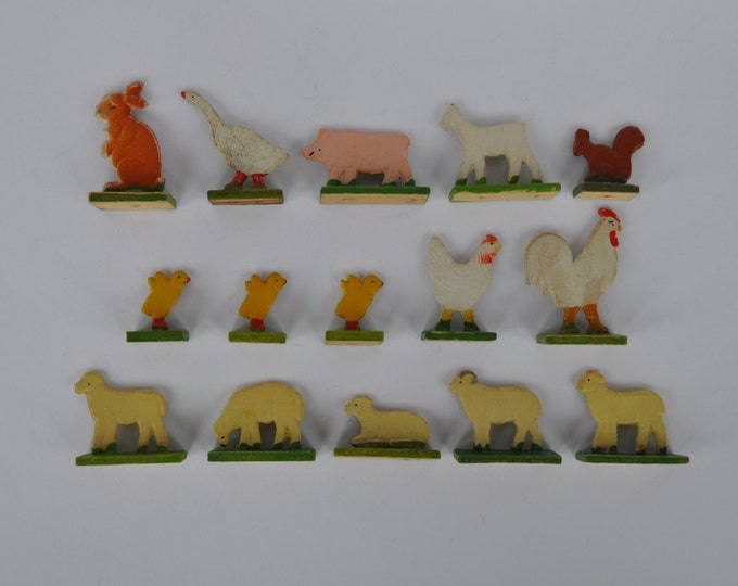 Wooden Farm Animals. Vintage German. Erzgebirge. Hand Painted. Set of ...