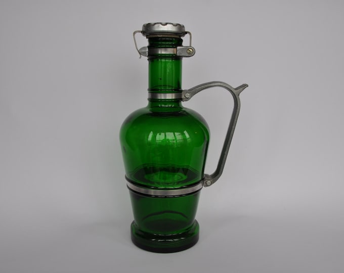SALE Vintage German Green Glass Beer Jug With Metal Handle. Heavy Duty ...