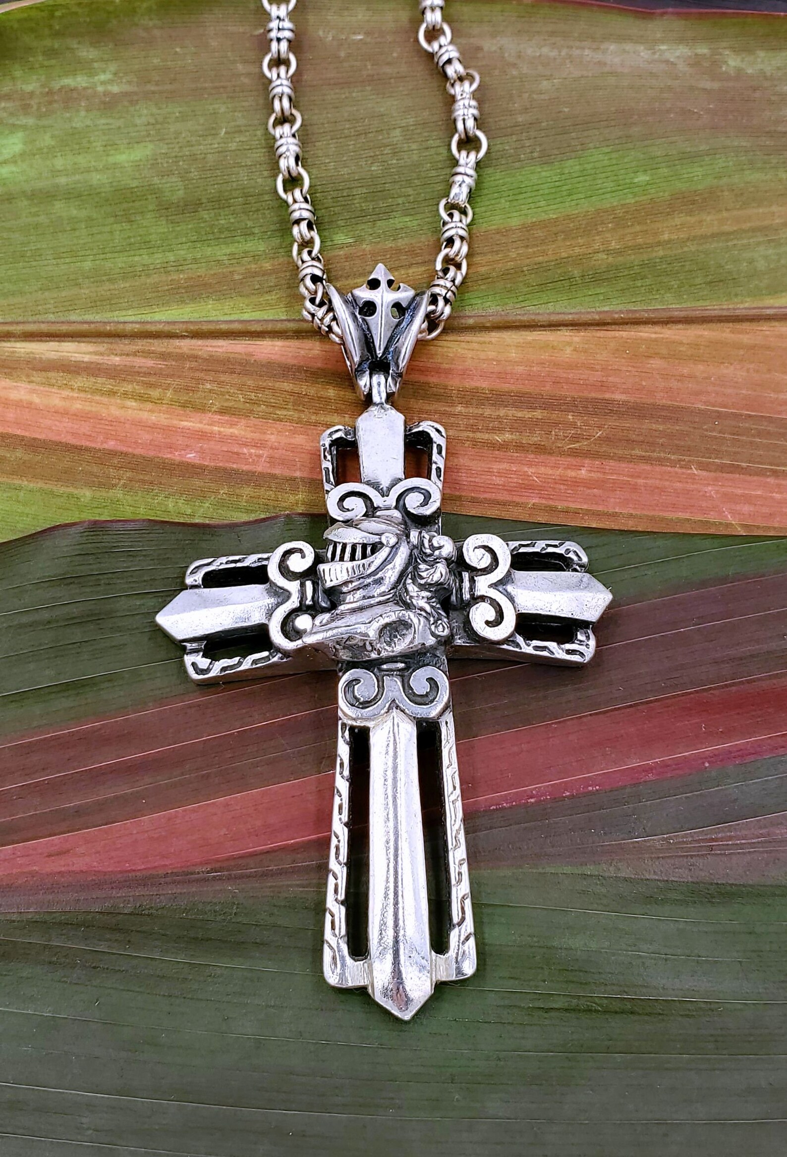 Heavy Sterling Silver Cross With Knight Pendant for Men and Women ...