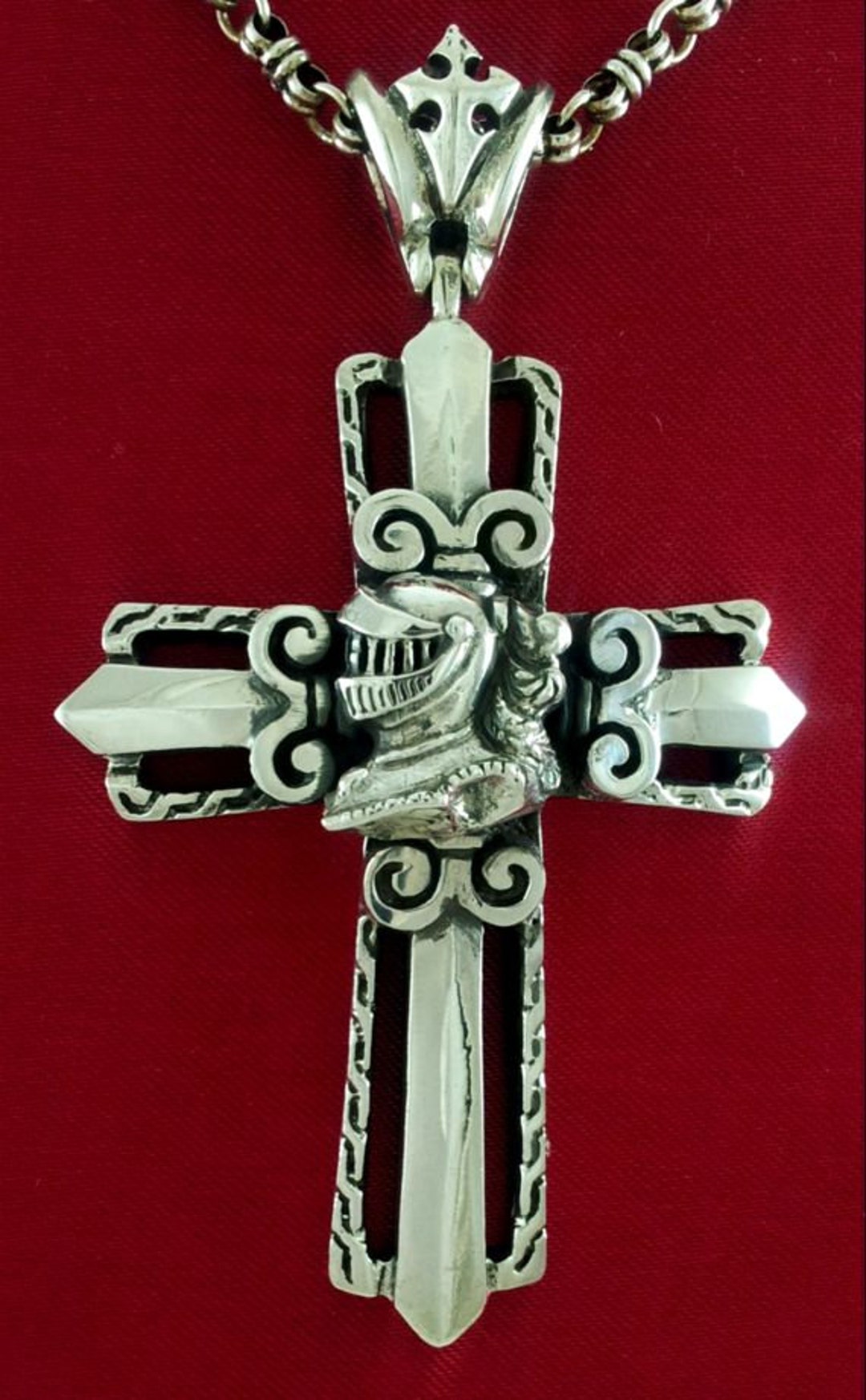 Heavy Sterling Silver Cross With Knight Pendant for Men and Women ...