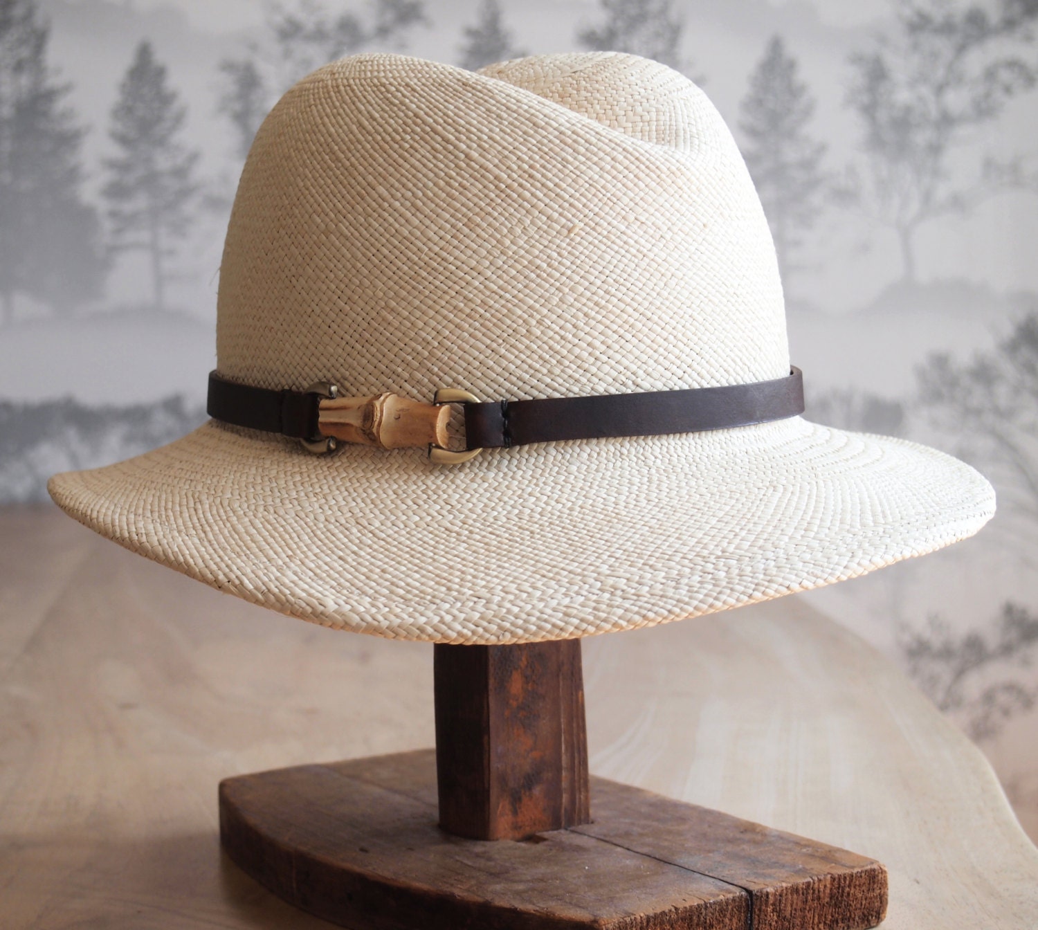 Lucie: Ivory Panama Straw Hat With Soft Curved Center Crease. Trimmed ...