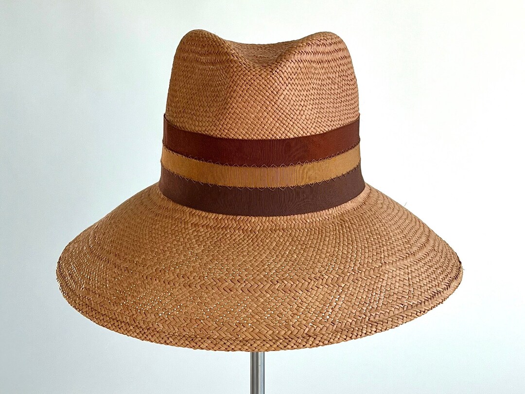 Bold, Honey-colored Panama Straw Hat With a Tall Crown and Wide Brim ...