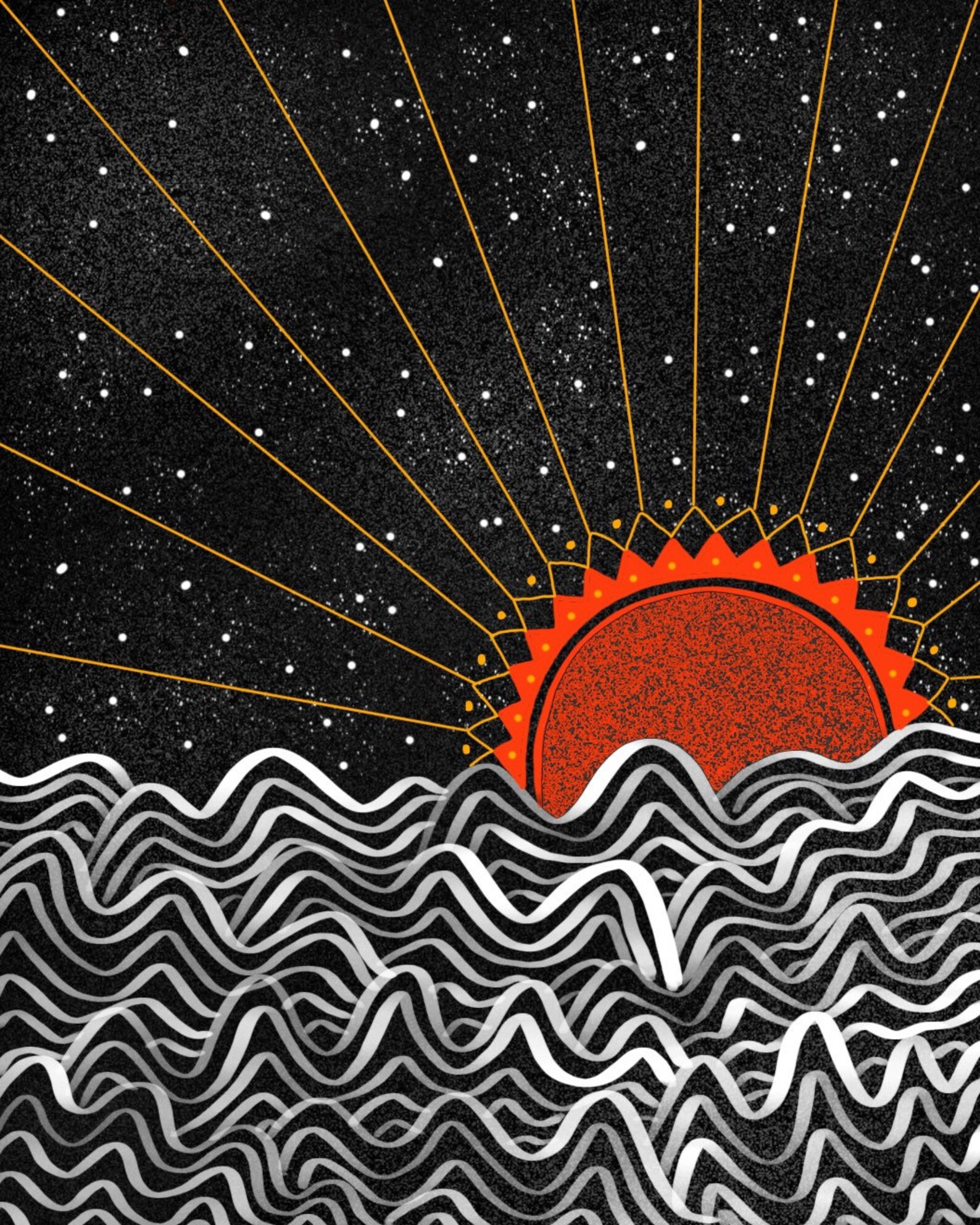 Sun and Sea Art Print Digital Illustration Artwork | Etsy