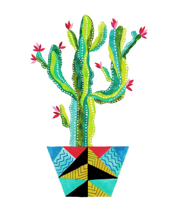 Potted Cactus Art Print Watercolor Digital Plant Print | Etsy