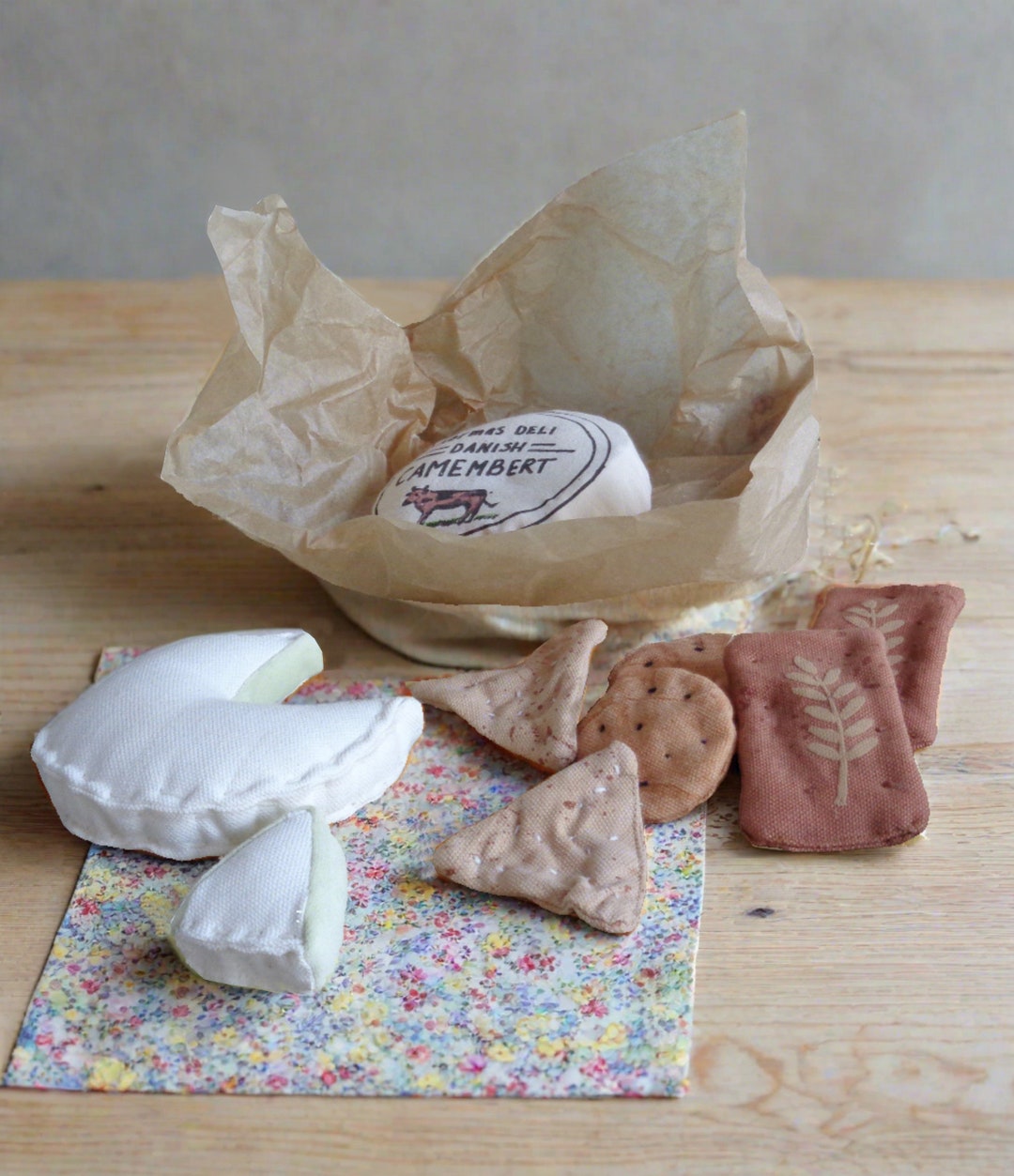 Realistic Play Food Fabric Camembert and Crackers Handmade Kids Play ...