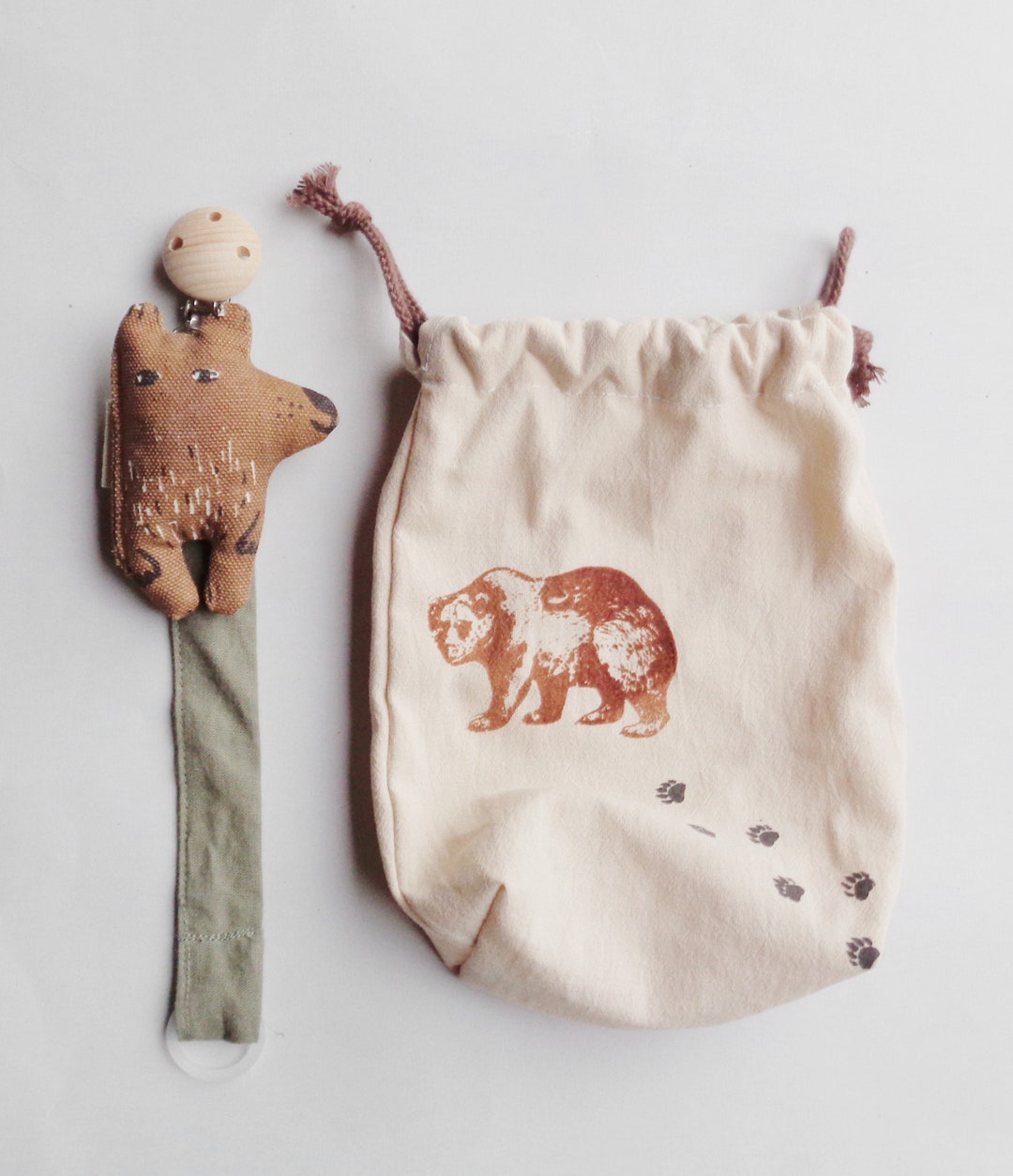 Pacifier Clip Stuffed Brown Bear Durable Baby Gift Handmade in Denmark ...