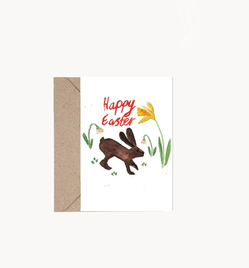 Happy Easter Bunny Rabbit Digital Download Greeting Card, Water Color ...