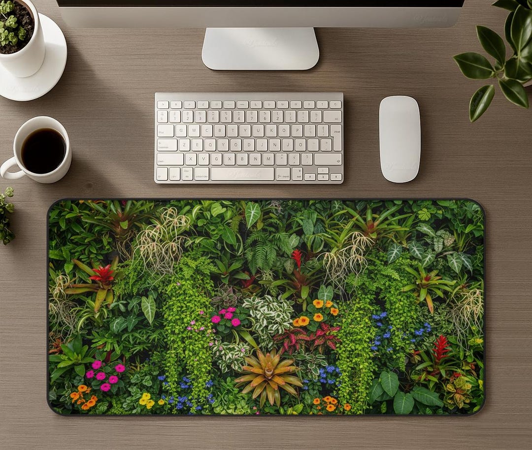 Lush Botanical Garden Wall Large Green Desk Mat, Plant Art Mouse Pad ...