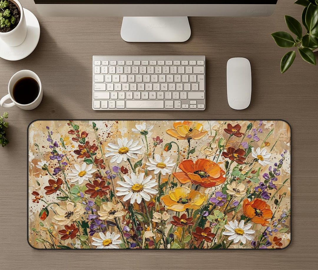 Floral Desk Mat, Cottagecore Wildflower Large Mouse Pad, Boho Flower ...