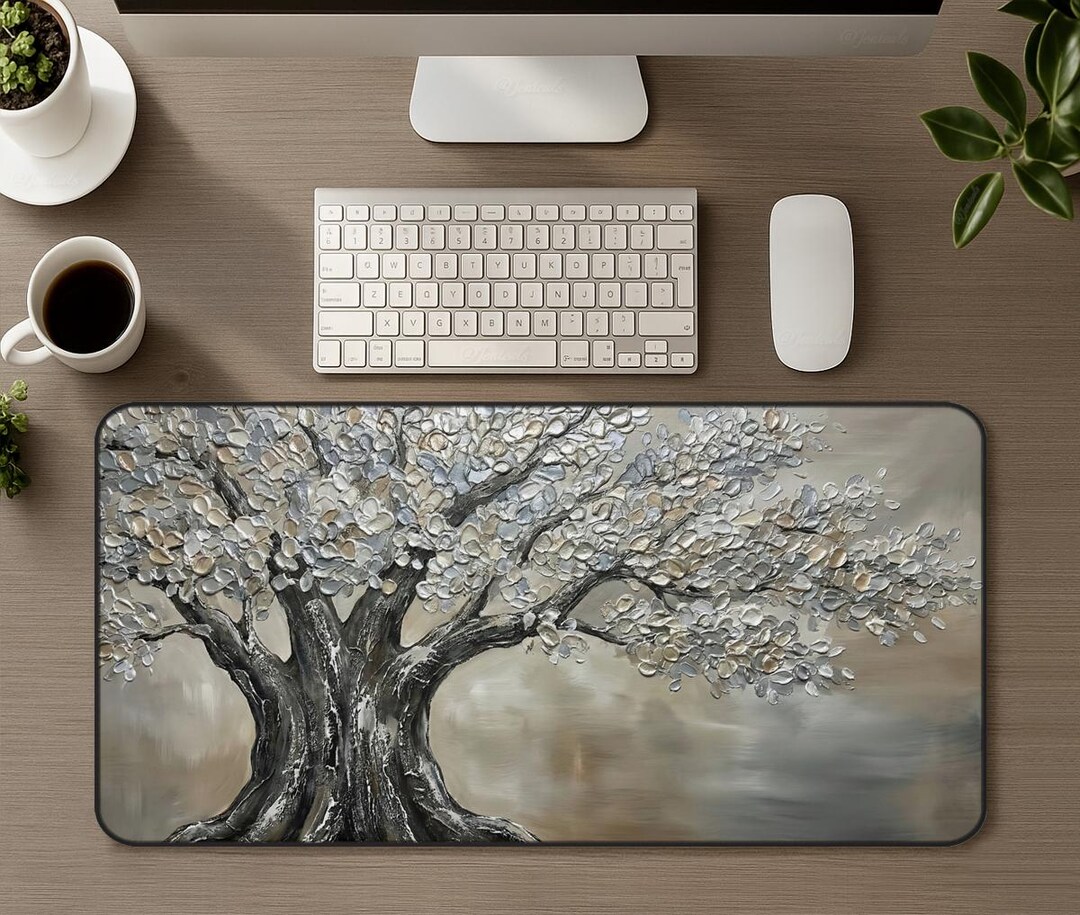 Metallic Tree of Life Desk Mat, Textured Oil Painting Look Large Mouse ...