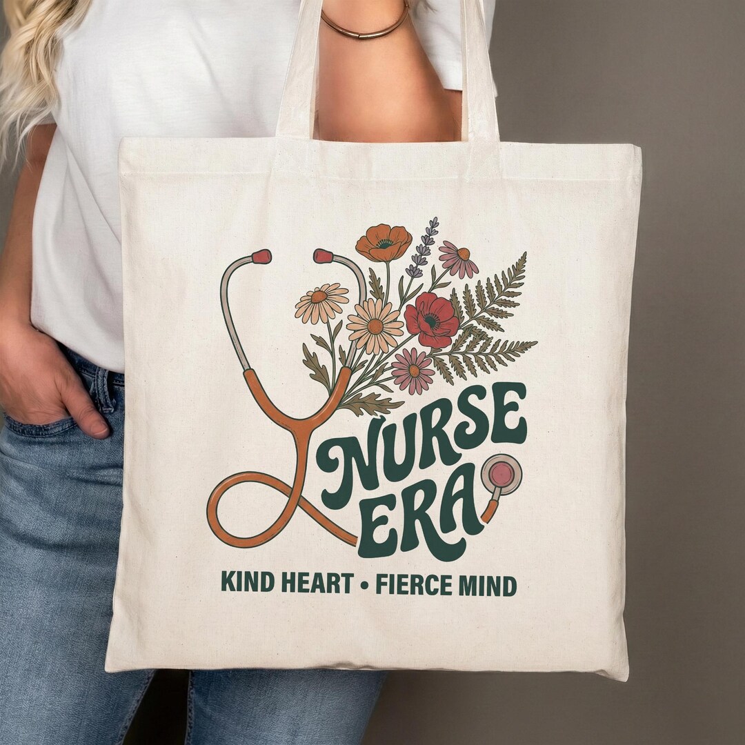 Nurse Canvas Tote Bag, "nurse Era - Kind Heart, Fierce Mind" Reusable ...