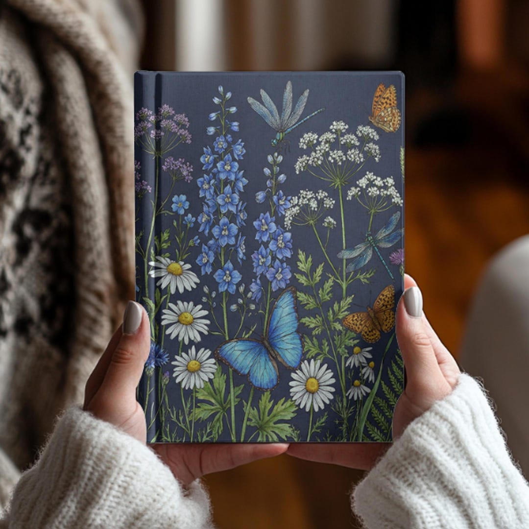 Cottagecore Butterfly Wildflower Hardcover Journal Notebook, Dark ...