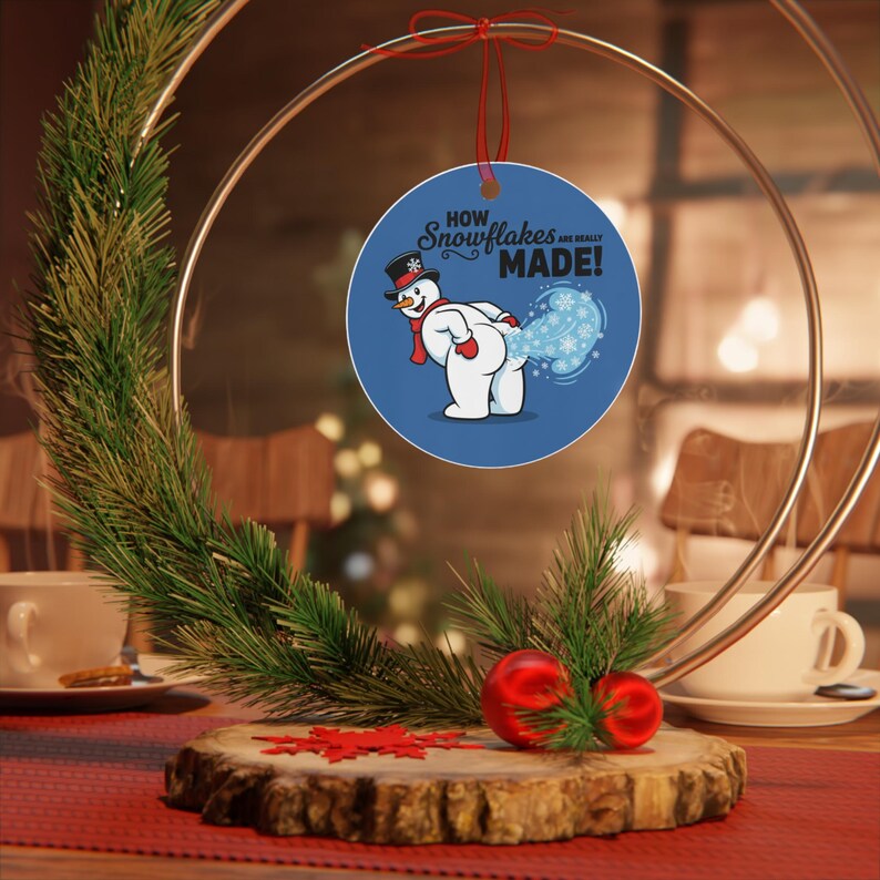 Funny Snowman Fart Snowflakes Metal Ornament - How Snowflakes Are ...