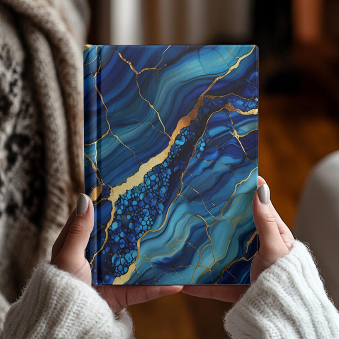 Blue Marble Gold Vein Hardcover Journal Notebook, Luxury Modern ...