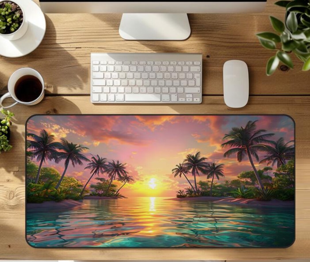Tropical Sunset Desk Mat: Beach Palm Tree Mouse Pad, Large 16x32 - Etsy