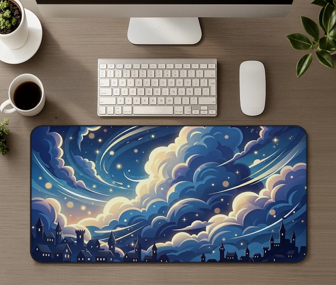 Cloudy Kingdom Fantasy Night Sky Desk Mat, Large Mouse Pad Celestial ...