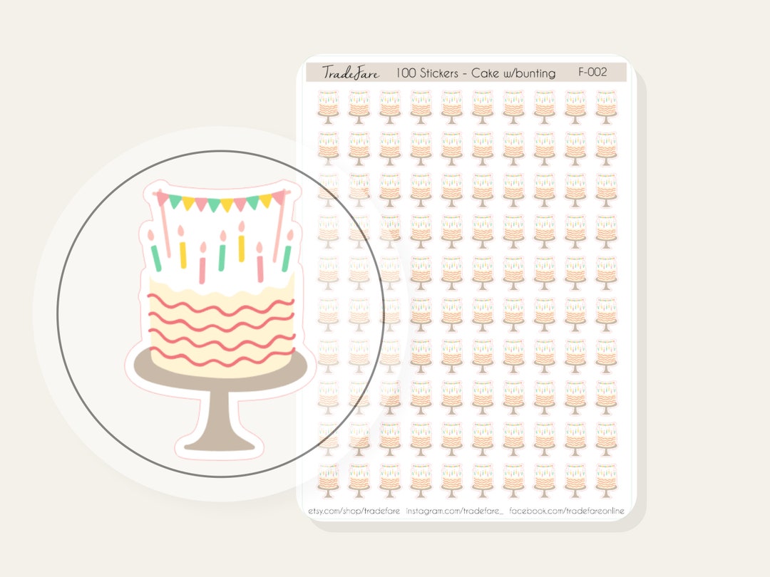 Cake With Bunting Sticker for Planner, Birthday Cake Stickers, Birthday ...