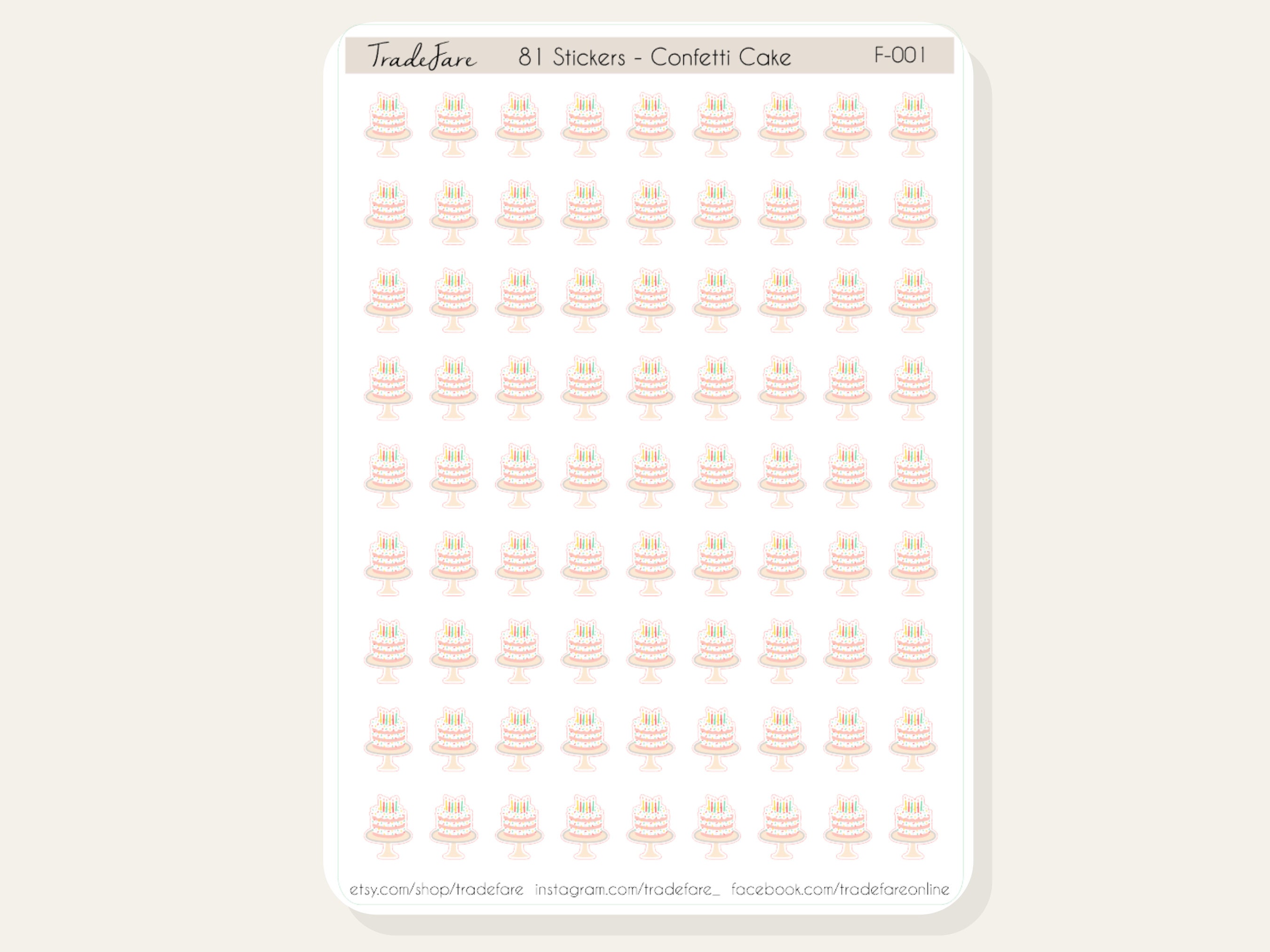 Confetti Cake Stickers for Planner, Birthday Cake Stickers, Birthday ...