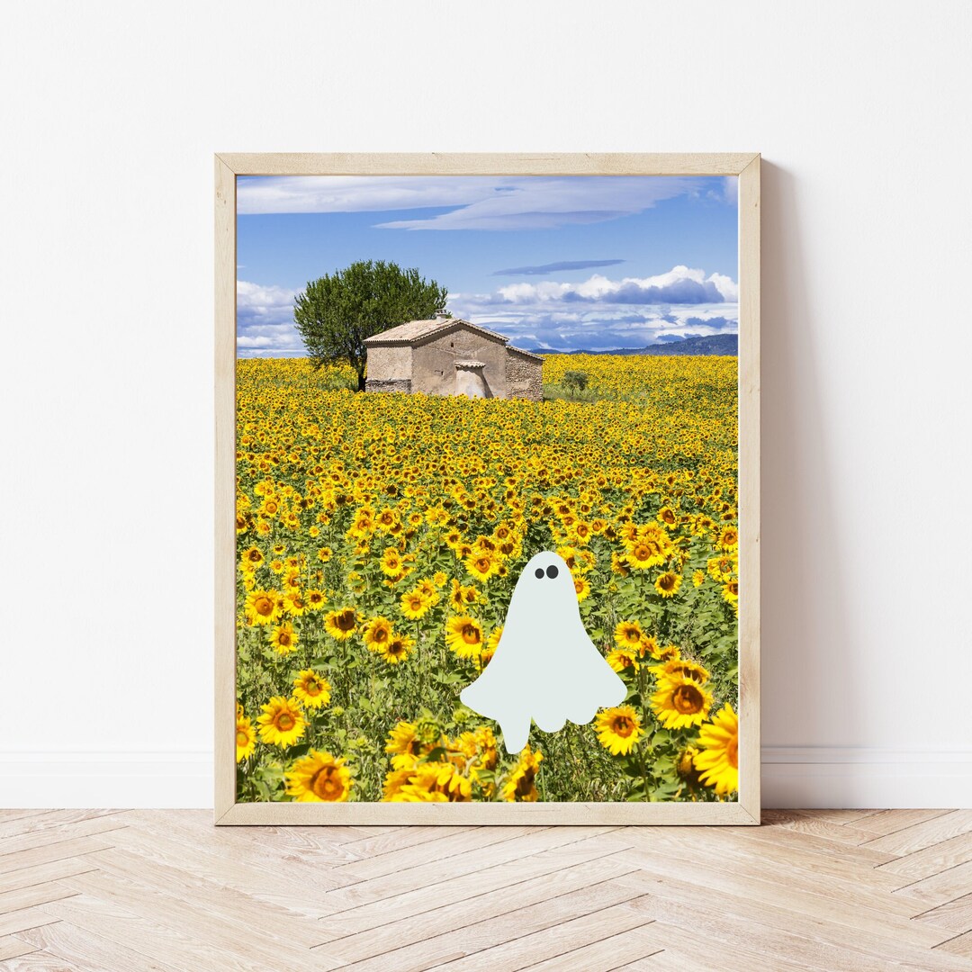 Retro Sunflower and Ghost Print, Cottagecore Fall Flowers, Sunflowers ...