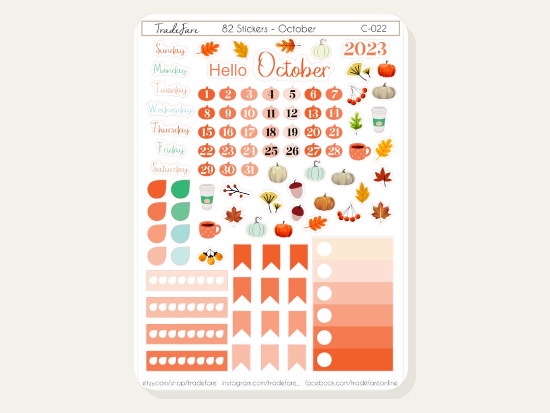 October Stickers for Planner, Monthly Kit, October Happy Planner ...