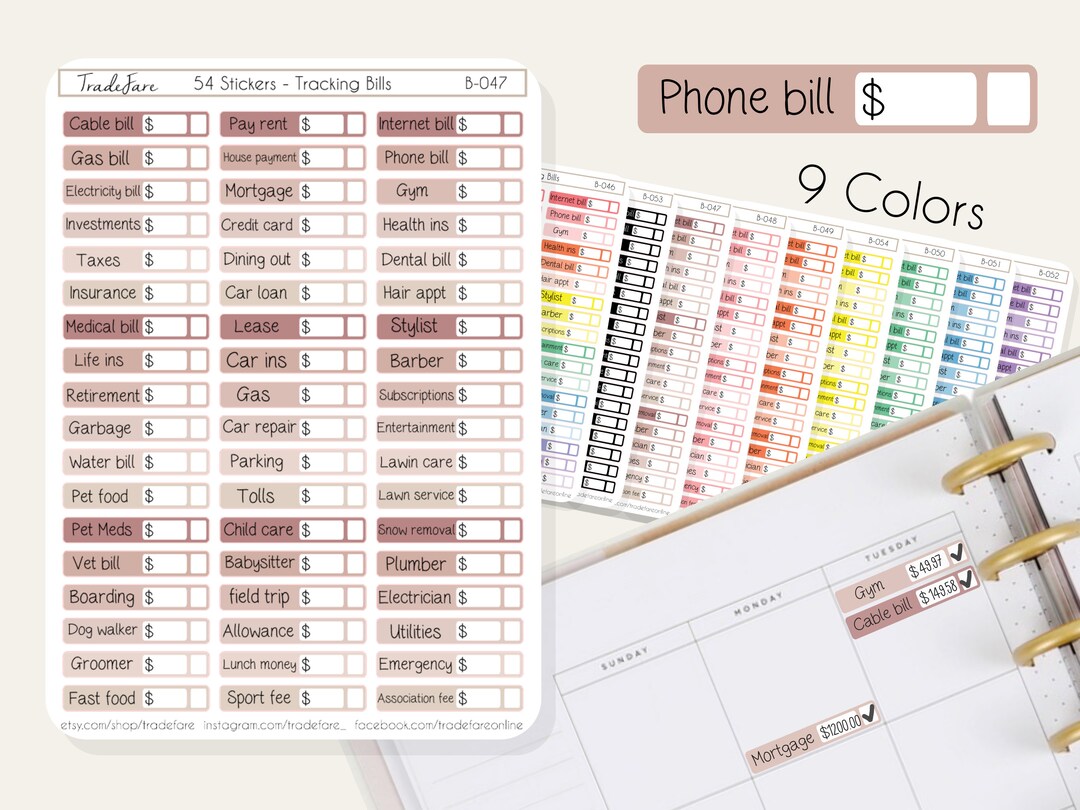 Bill Pay Stickers, Budget Stickers for Planner, Finance Stickers for ...