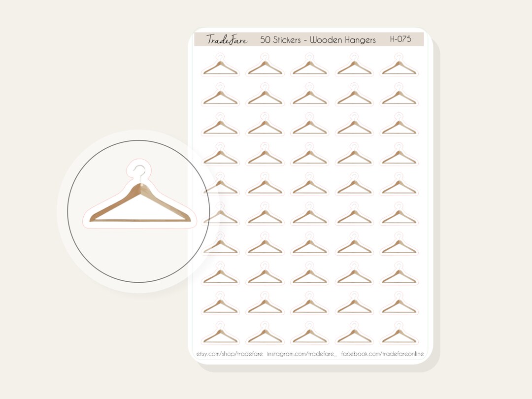 Wooden Hanger Stickers for Planner, Wooden Hanger Labels Journal ...