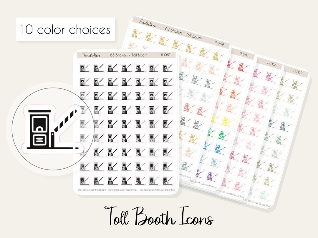 Toll Booth Stickers for Planner, Toll Stickers, Travel Labels for ...