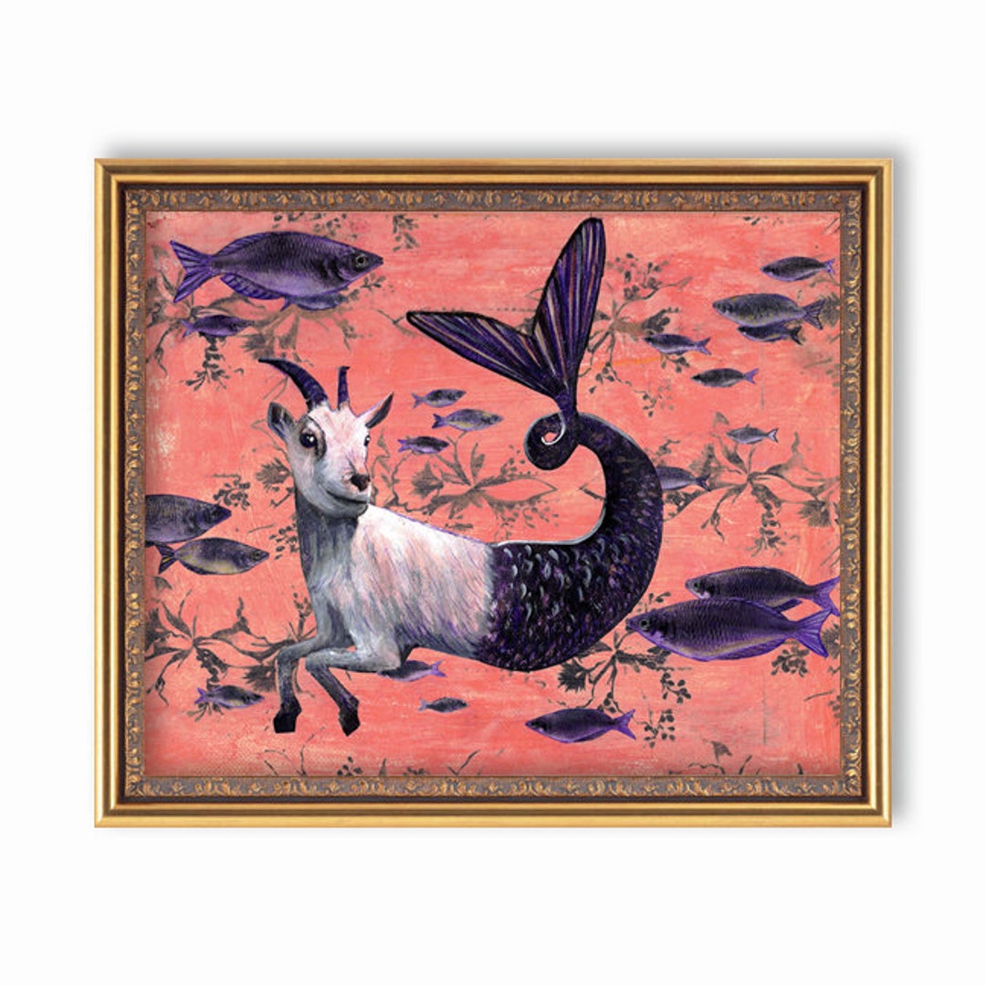 Capricorn Zodiac Art Print, 8"x10" Mermaid Goat, Weird Mermaid Art ...